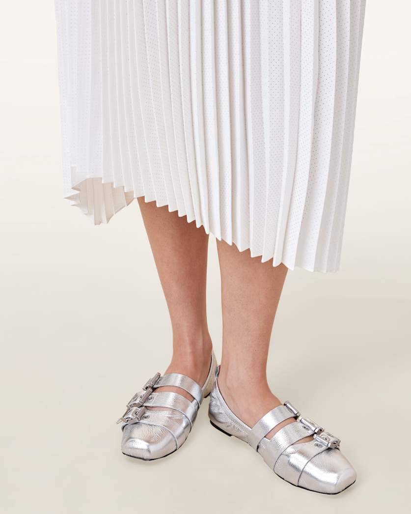 Aurora Metallic Leather Ballet Shoe Silver | ALLSAINTS